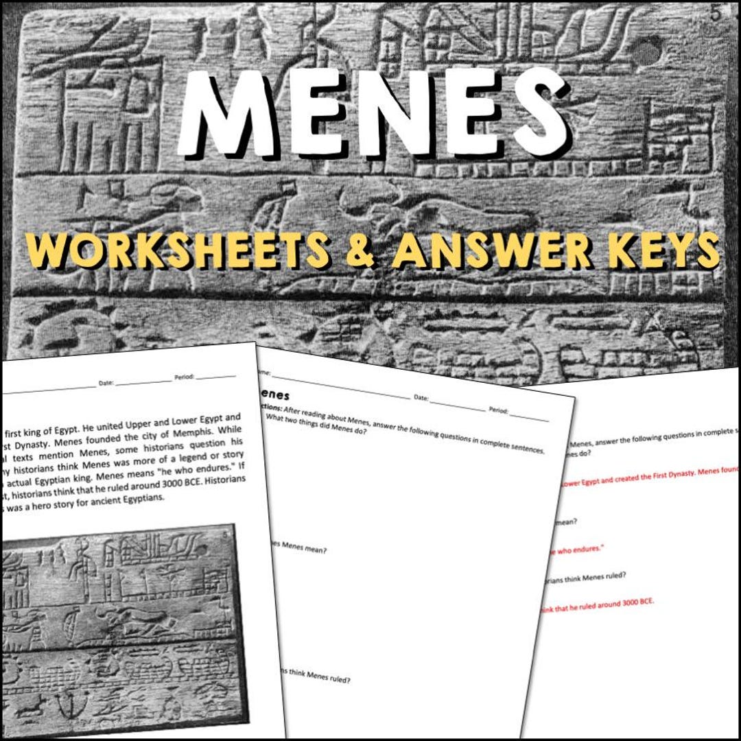 Menes Pharaoh Ancient Egypt Reading Comprehension Worksheets, History ...