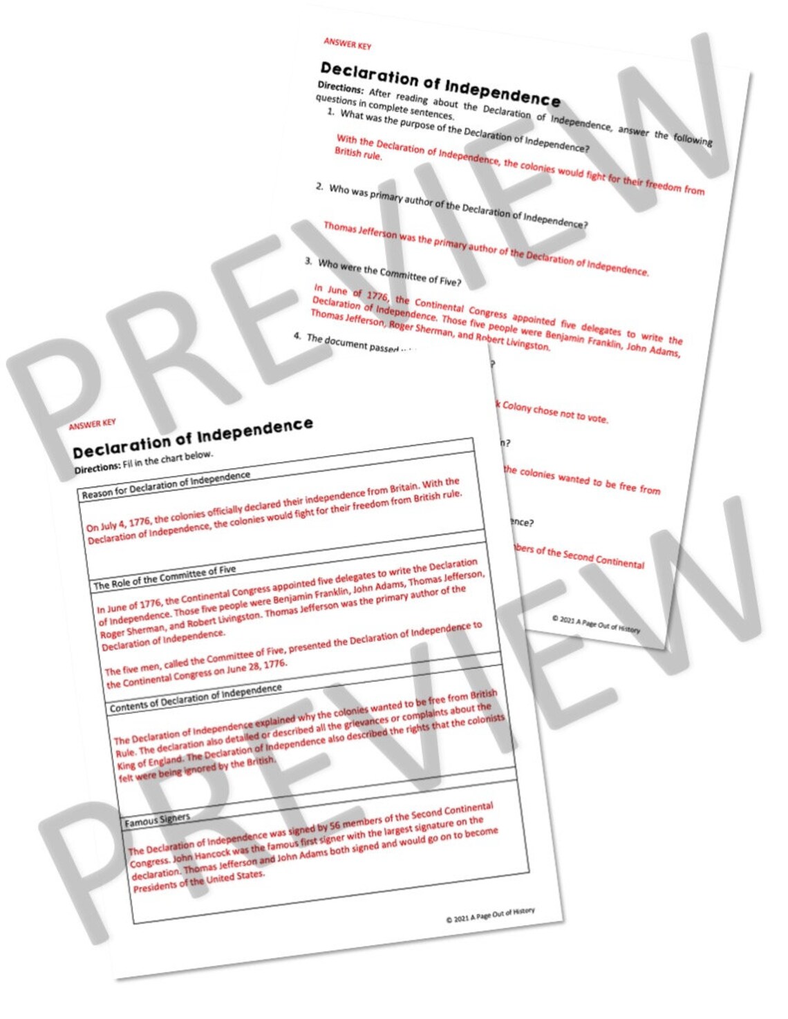 Declaration of Independence Reading Worksheets and Answer Keys | 6-12 ...