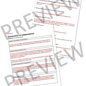 Declaration of Independence Reading Worksheets and Answer Keys | 6-12 ...