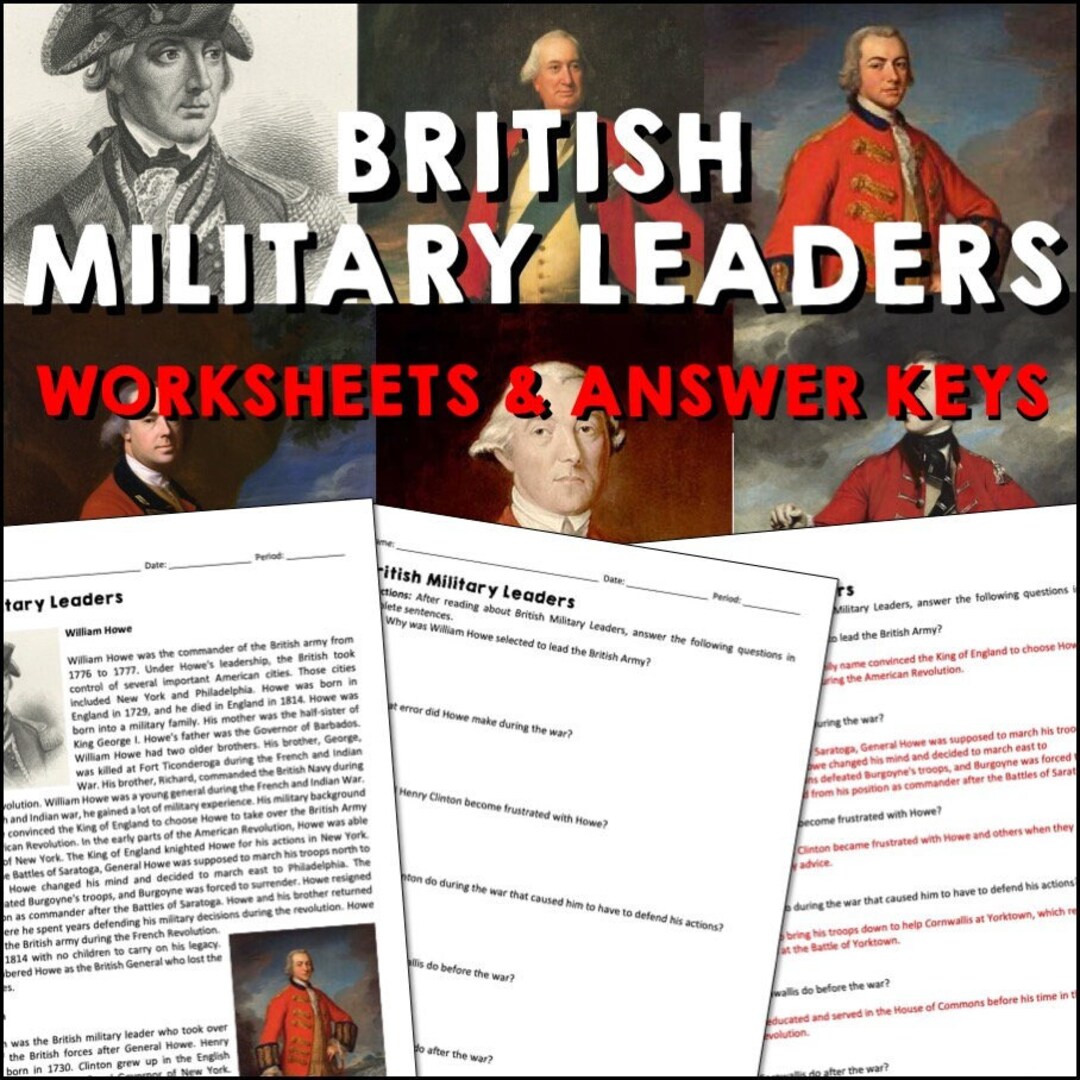 British Military Leaders Reading Worksheet & Answer Keys, American ...