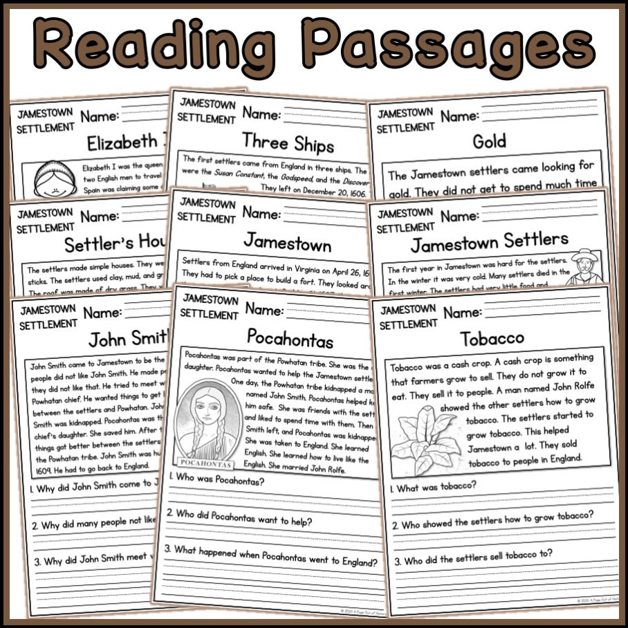 Jamestown Settlement Reading Comprehension Passages | K-2 | Homeschool ...