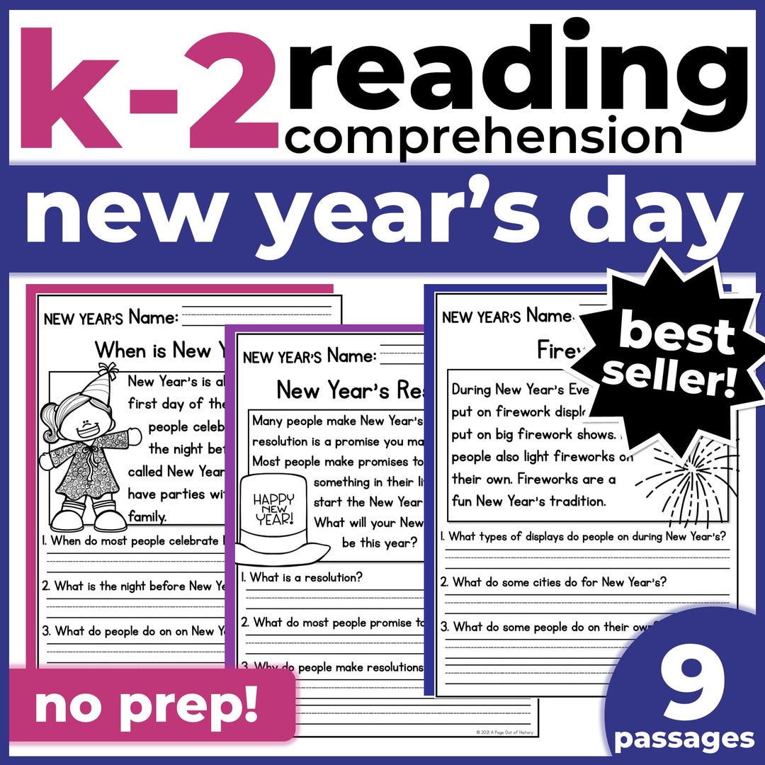 1st 2nd Grade Reading Comprehension | New Years Passages & Questions ...