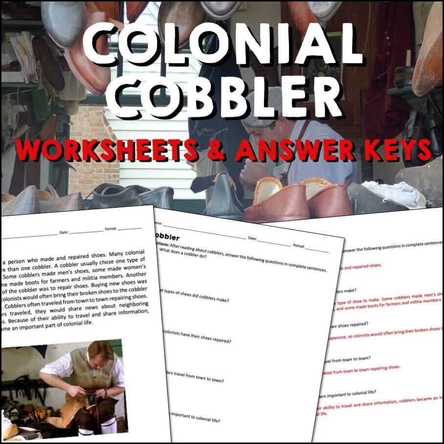 Colonial Cobbler Reading Worksheets and Answer Keys | 6-12 | Homeschool ...