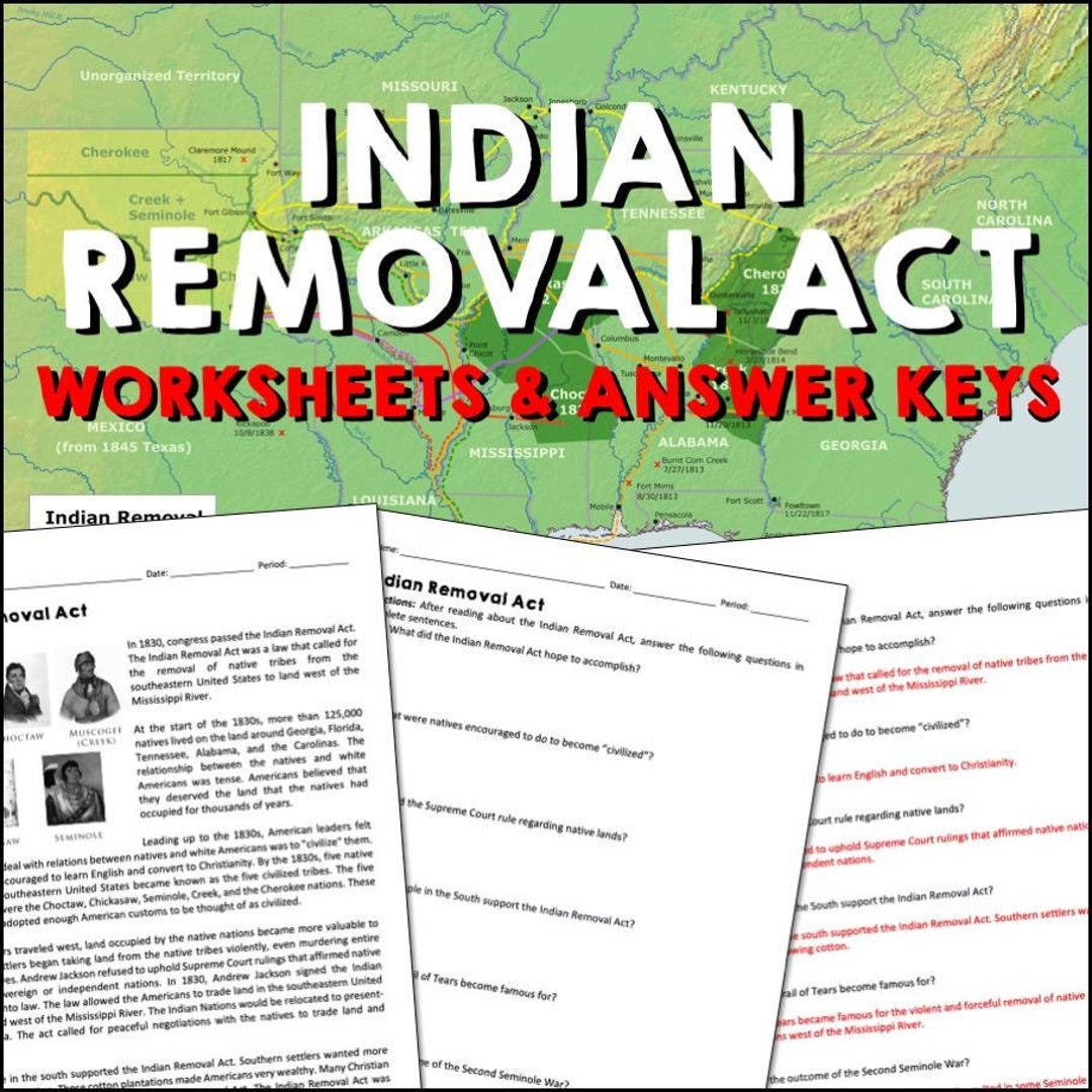 Indian Removal Act Age of Jackson Reading Worksheets and Answer Keys 6 ...