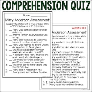 Mary Anderson Biography Unit, Famous Inventors Reading Comprehension ...