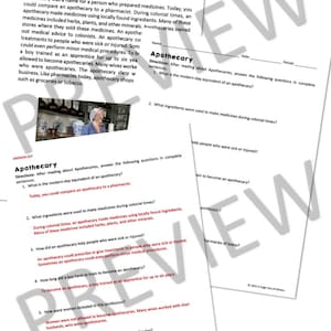 Colonial Apothecary Reading Worksheets and Answer Keys | 6-12 ...
