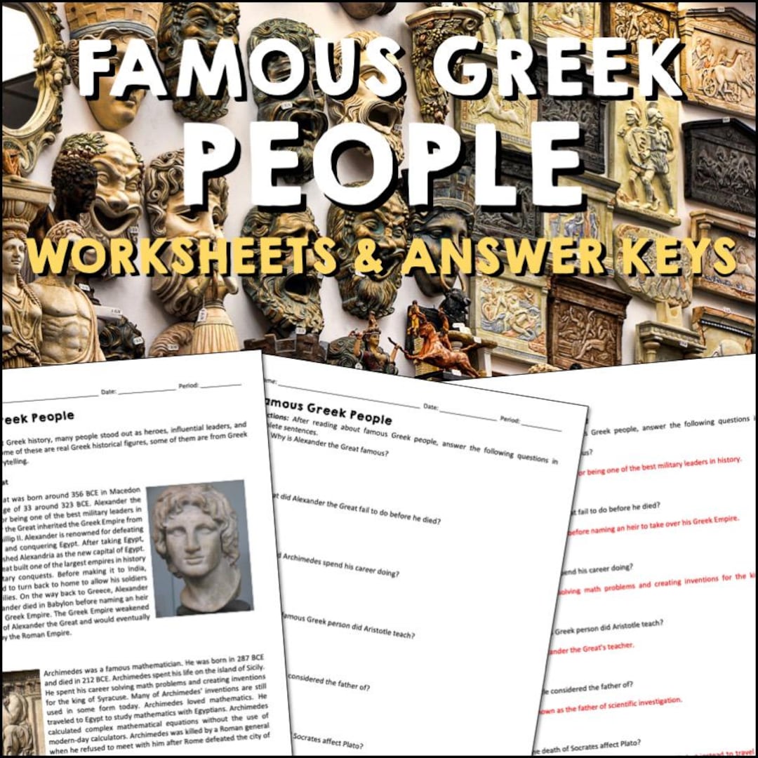 Famous Ancient Greek People Reading Worksheets and Answer Keys - Etsy