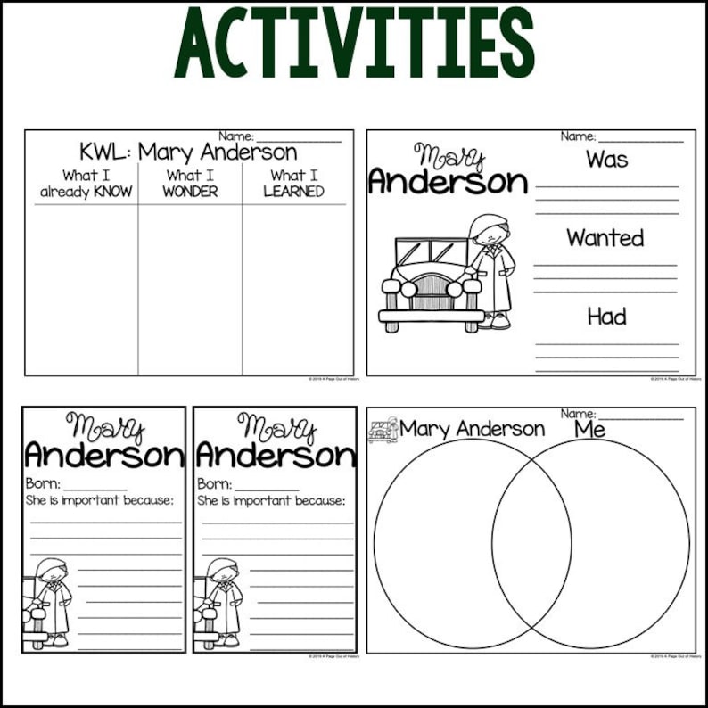 Mary Anderson Biography Unit, Famous Inventors Reading Comprehension ...
