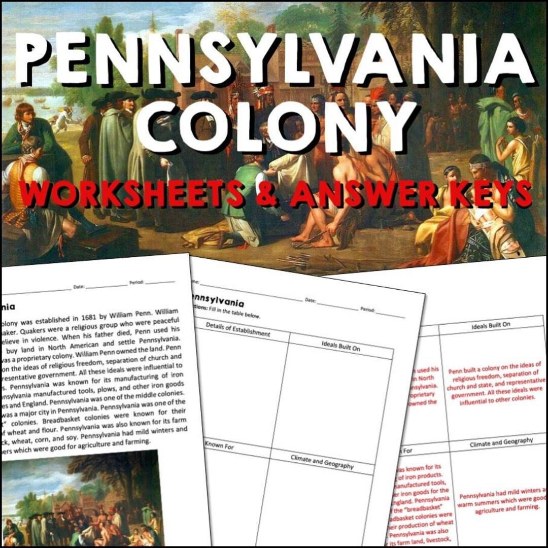 Pennsylvania Colony Reading Worksheets and Answer Keys | 6-12 ...