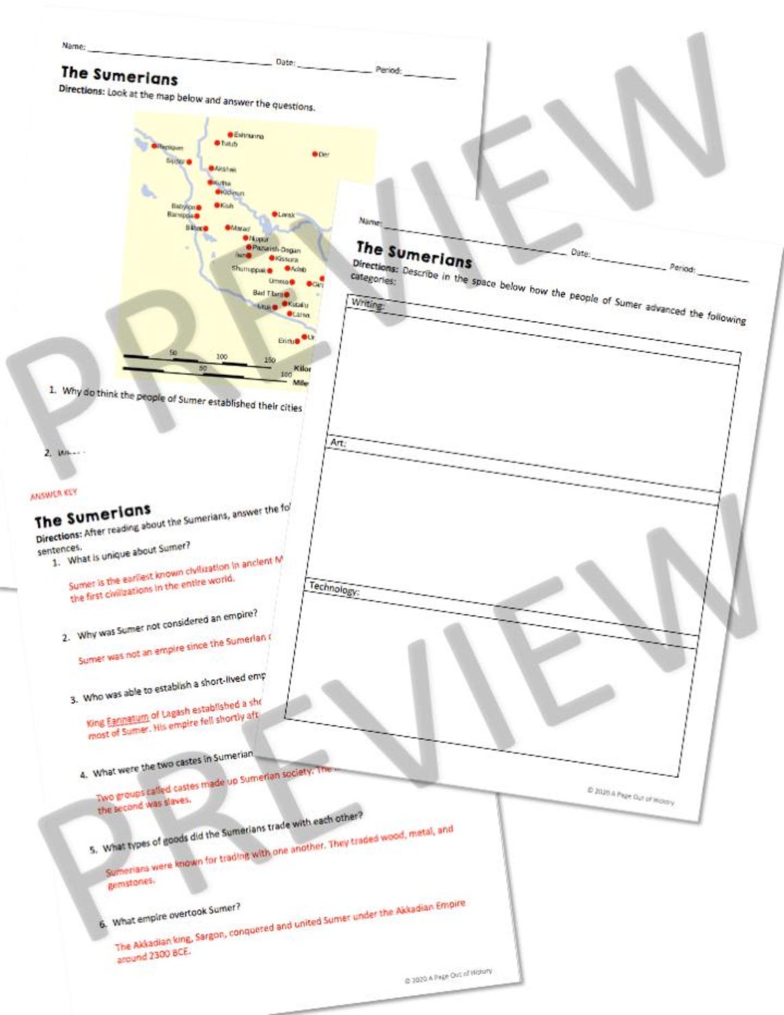 The Sumerians Reading Passages, Worksheets With Questions and Answer ...