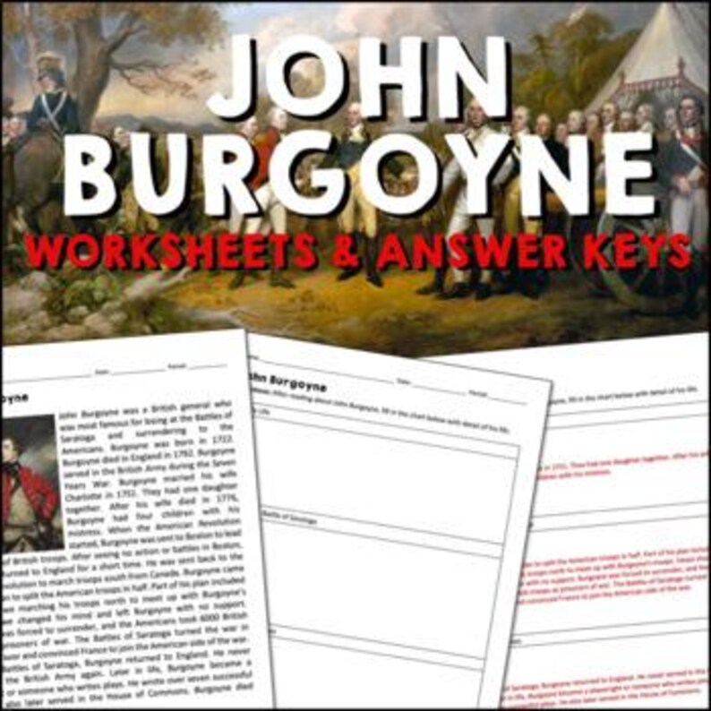 John Burgoyne American Revolution Reading Comprehension Worksheet ...