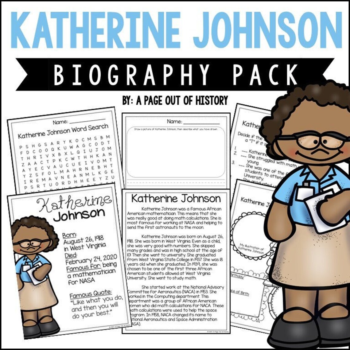 Katherine Johnson Biography Unit Pack | 3-5 | Homeschool | Social ...