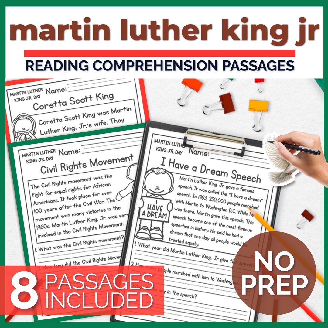 K-2 Reading Comprehension Worksheets, Martin Luther King Jr Day ...