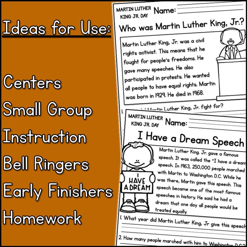 Días festivos de Martin Luther King Jr. Pasajes de comprensión de ...