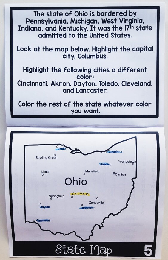 Ohio 3rd-5th Grade State Lesson | Symbols, Map, Flag, Reading, Writing ...
