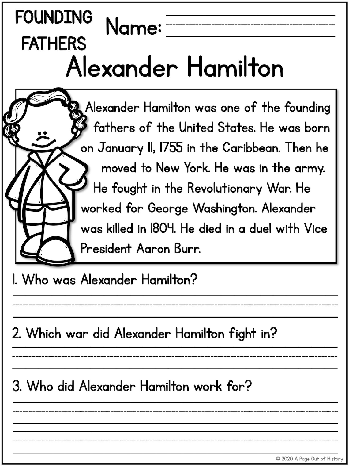 Founding Fathers Reading Comprehension Passages K-2 Homeschool | Etsy