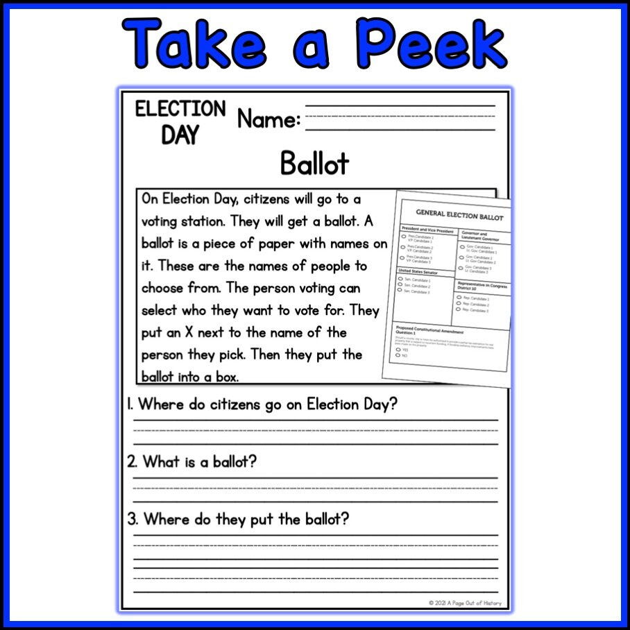 1st 2nd Grade Reading Comprehension | Election Day Passages & Questions ...