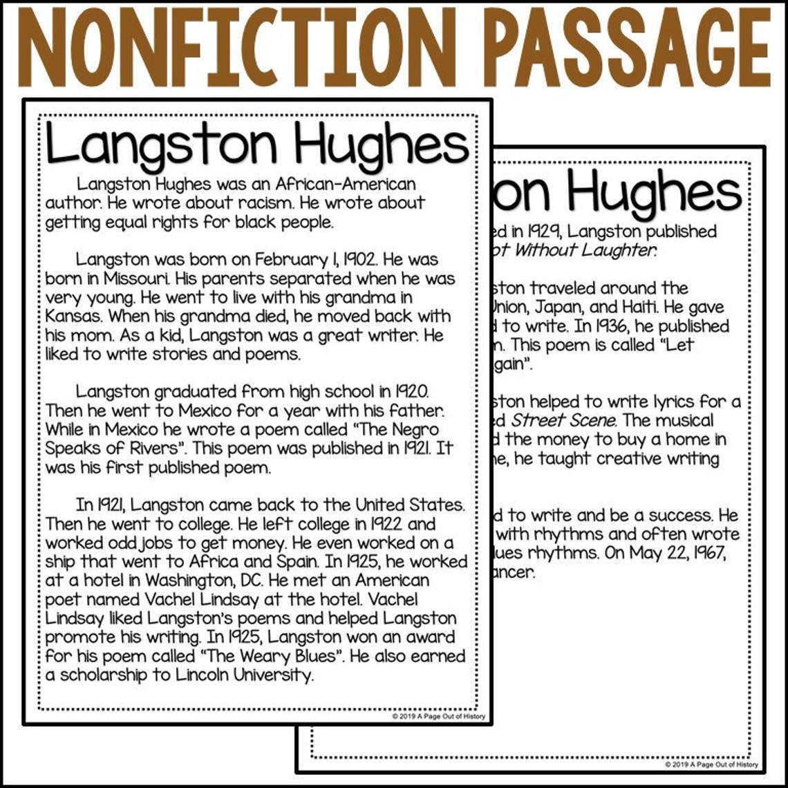 Langston Hughes Biography Printable Pack | No Prep Reading ...