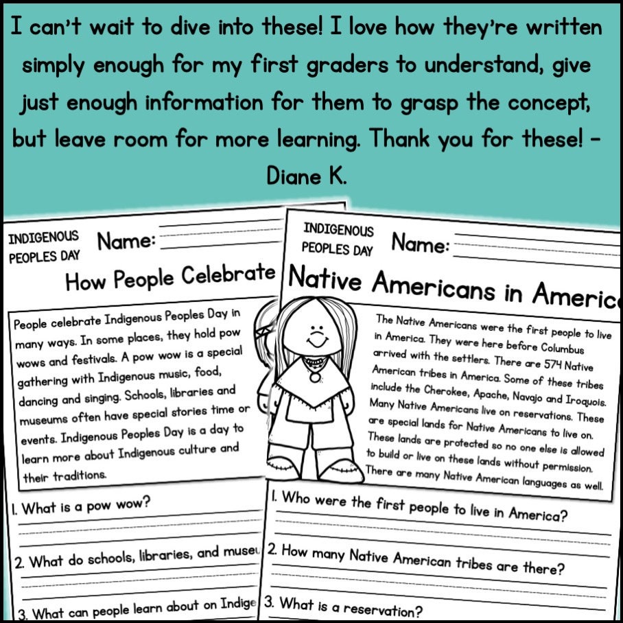K-2 Reading Comprehension Worksheets, Indigenous Peoples Day Passages ...
