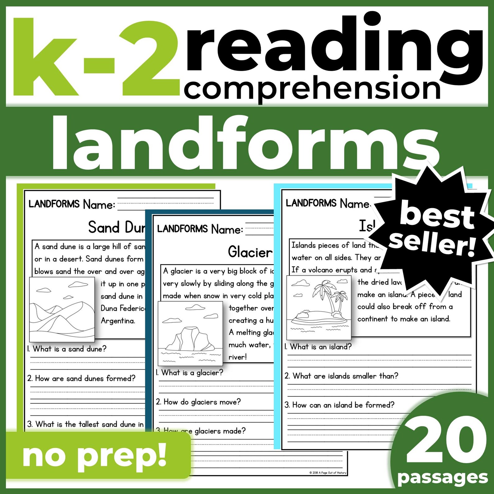 K-2 Reading Comprehension Worksheets, Landforms Passages, Stories With ...