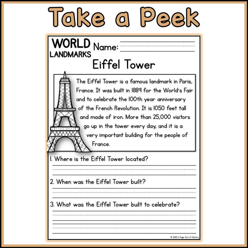 Famous World Landmarks Reading Comprehension Passages K-2 | Etsy