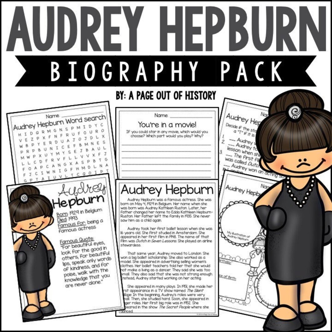 Audrey Hepburn Biography Unit Pack | 3-5 | Homeschool | Social Studies ...