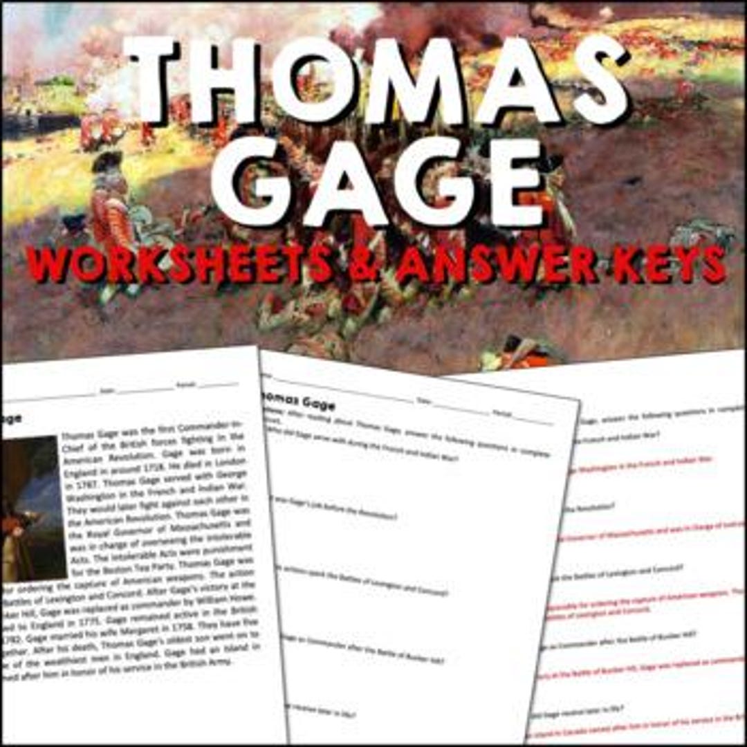 Thomas Gage American Revolution Reading Comprehension Worksheets ...