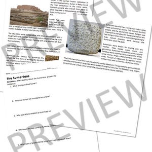 The Sumerians Reading Worksheets and Answer Keys - Etsy