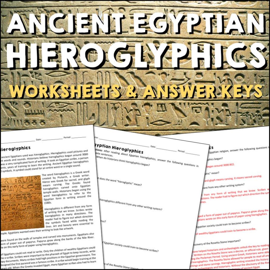 Ancient Egyptian Hieroglyphics Reading Worksheets and Answer Keys - Etsy