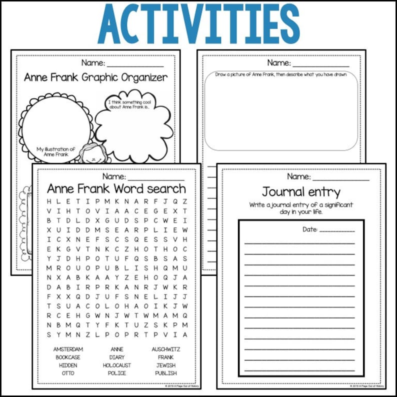 Biography Activities for Kids | Anne Frank Reading Comprehension ...
