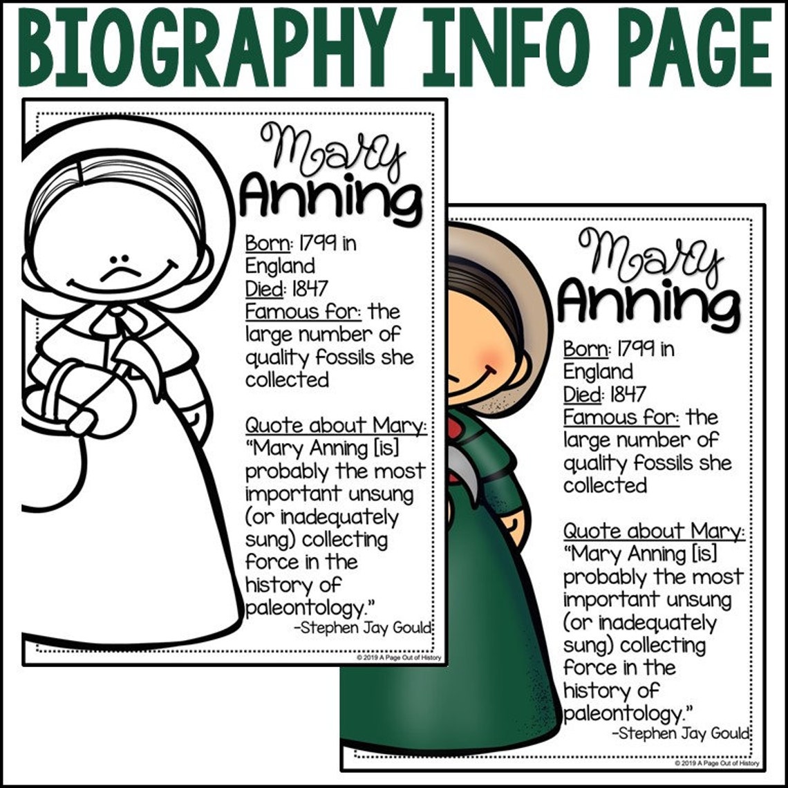 Mary Anning Biography Unit Pack 3-5 Homeschool Social Studies Printable ...