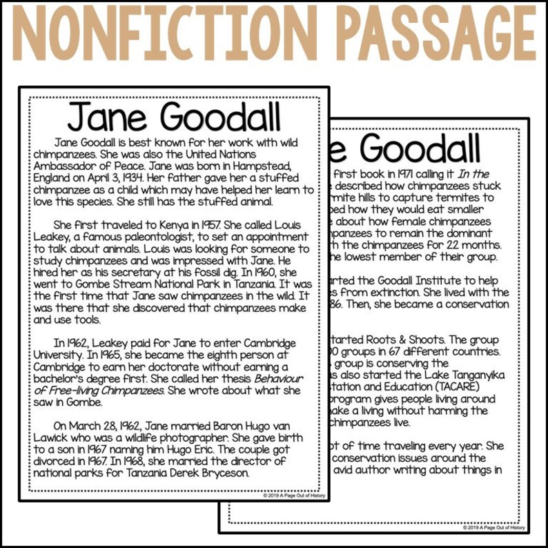 Jane Goodall Biography Unit Pack | 3-5 | Homeschool | Social Studies ...