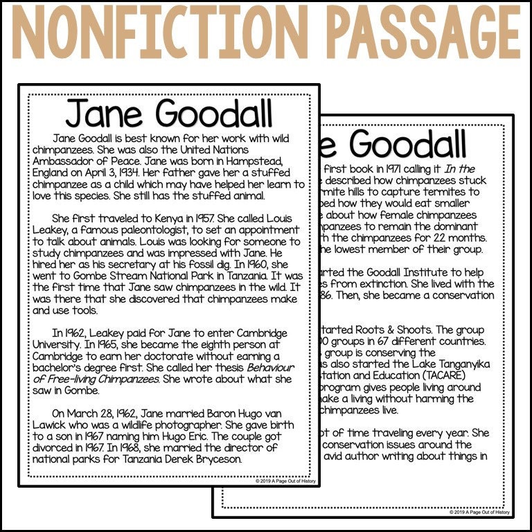 Jane Goodall Biography Unit Pack | 3-5 | Homeschool | Social Studies ...