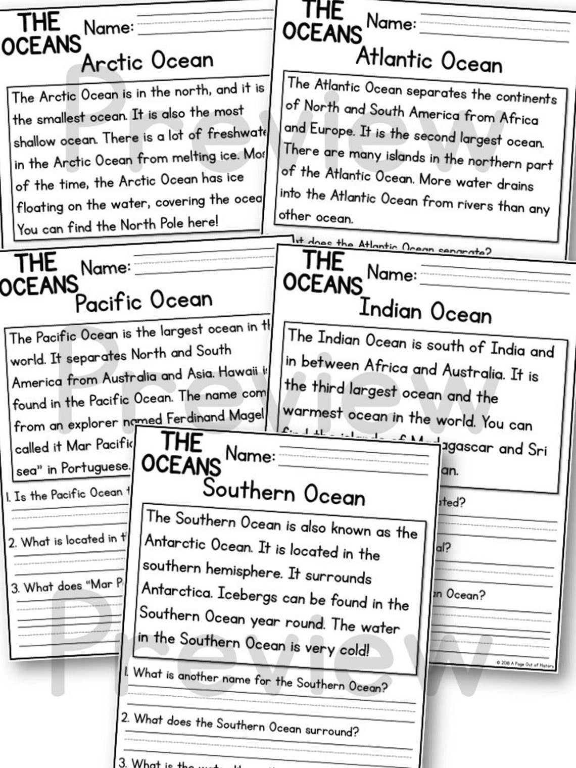 Oceans Reading Comprehension Passages K-2 Homeschool | Etsy