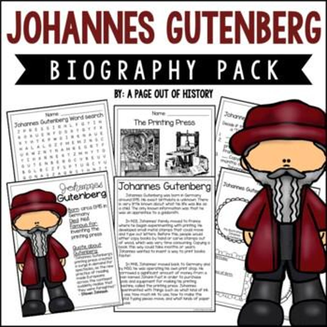 Johannes Gutenberg Reading Comprehension Passage, Homeschool Fluency ...