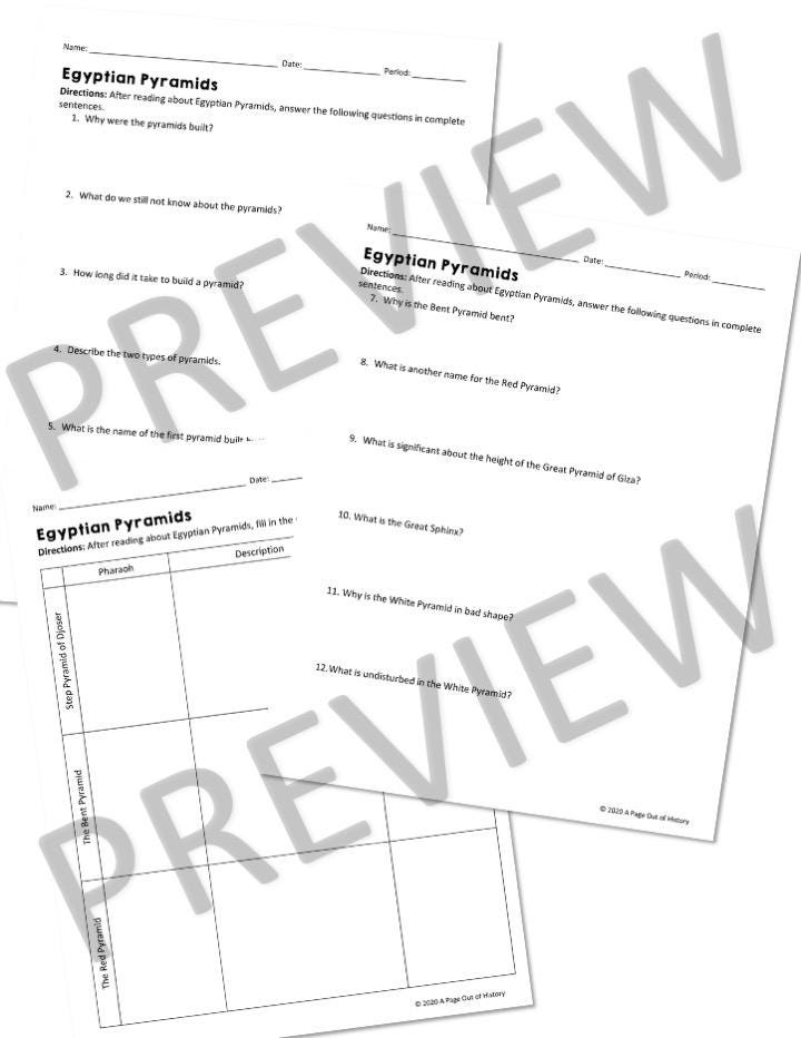 Ancient Egyptian Pyramids Reading Worksheets and Answer Keys - Etsy