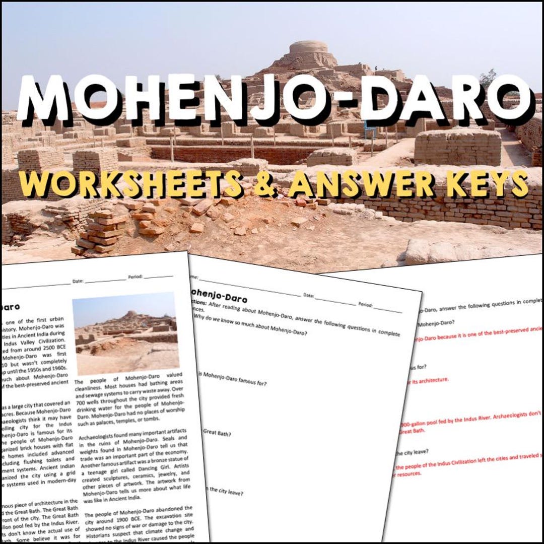 Mohenjo-daro Ancient India Reading Worksheets and Answer Keys ...