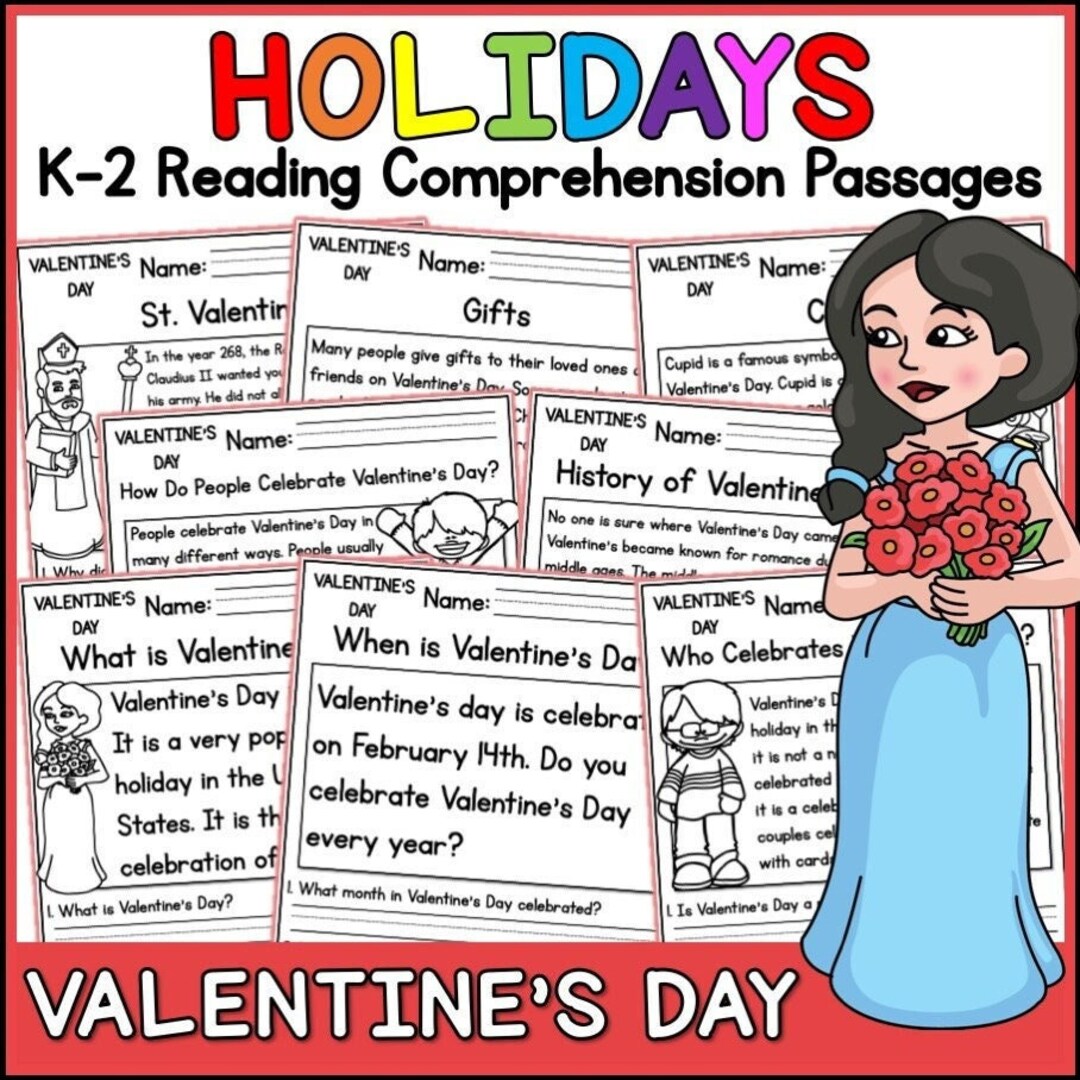 Valentines Day Holidays Reading Comprehension Passages K-2 Homeschool ...