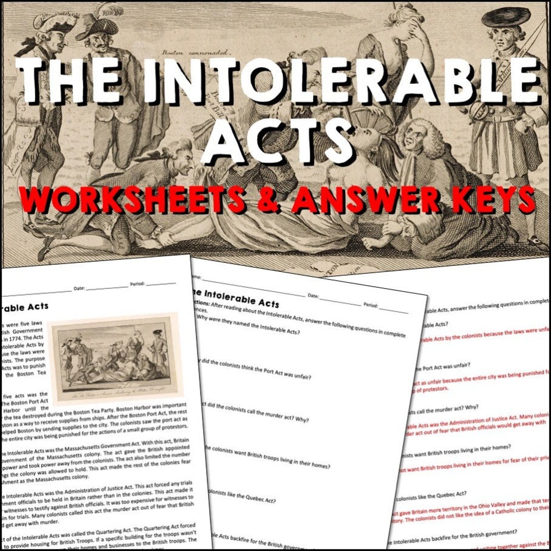 Intolerable Acts Reading Comprehension Worksheet, American Revolution ...