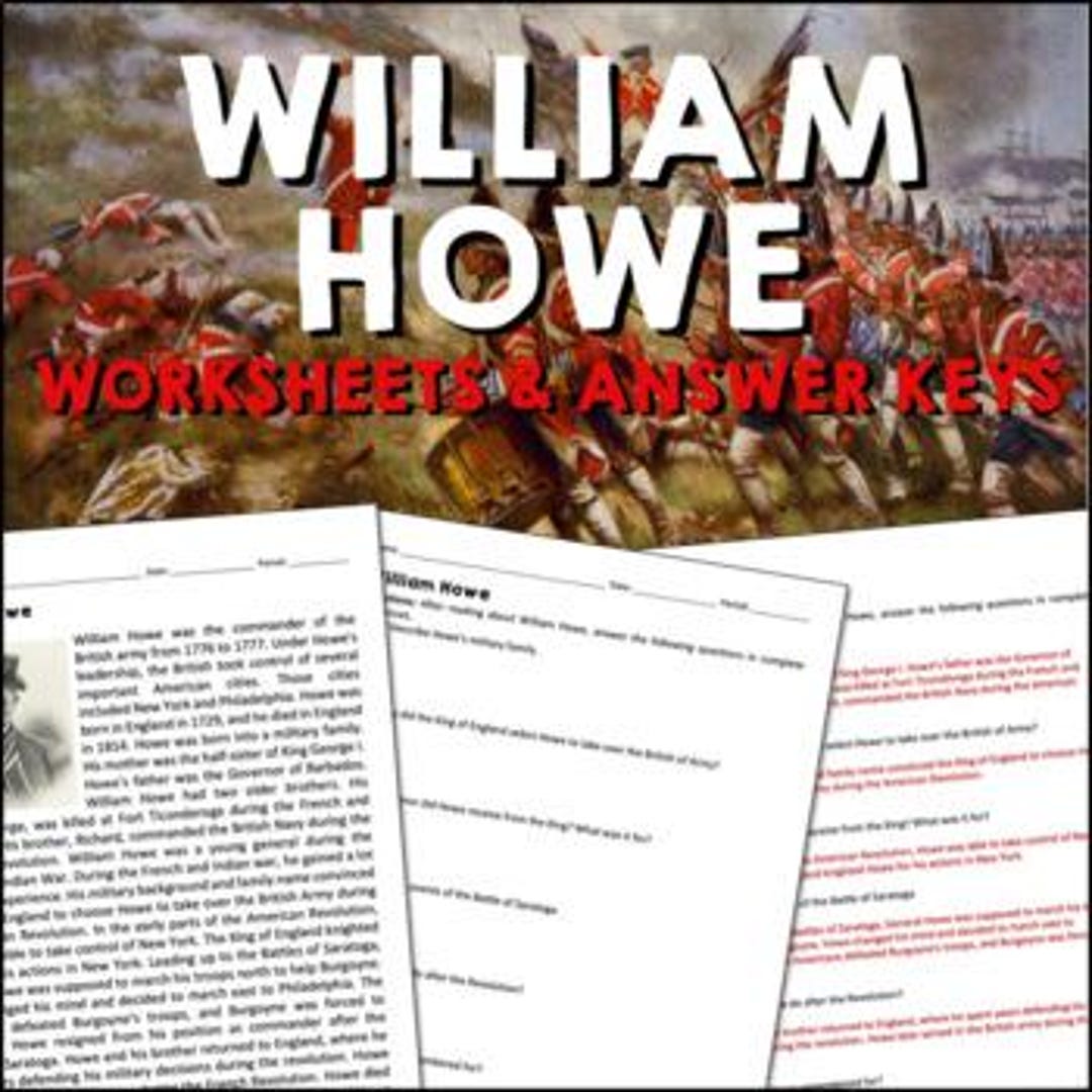 William Howe American Revolution Reading Worksheet & Answer Key ...