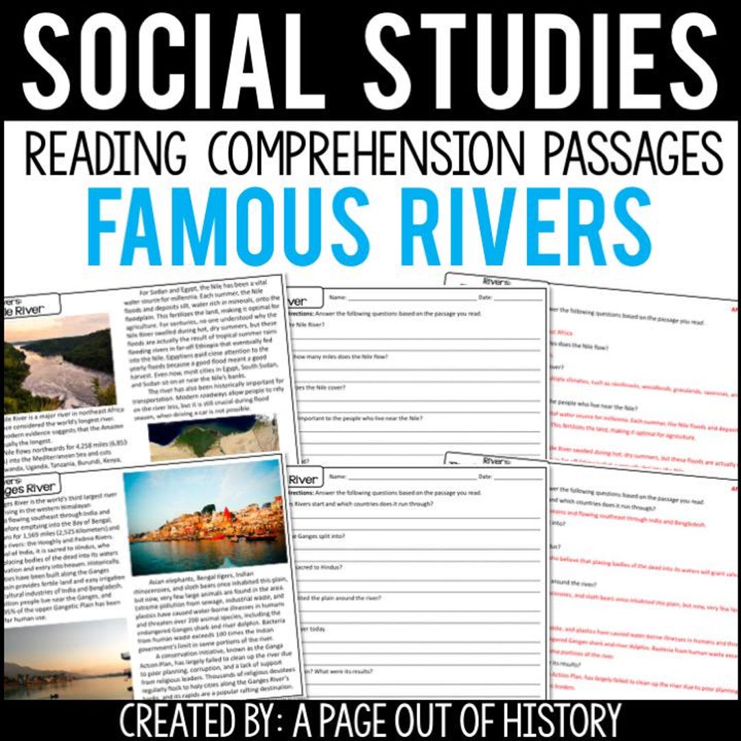 Famous Rivers Reading Comprehension Passages, Social Studies, Passages ...