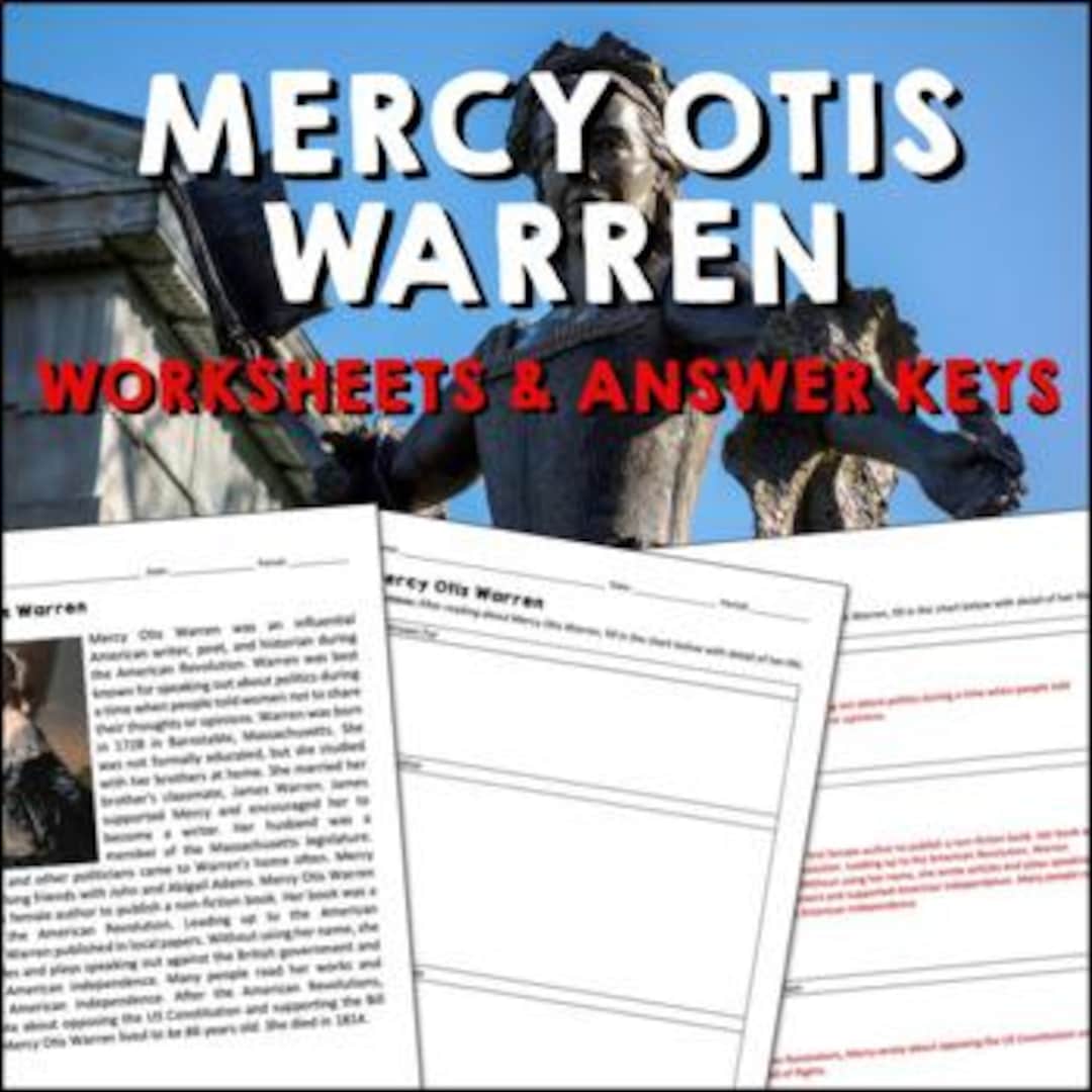 Mercy Otis Warren American Revolution Reading Worksheet and Answer Keys ...