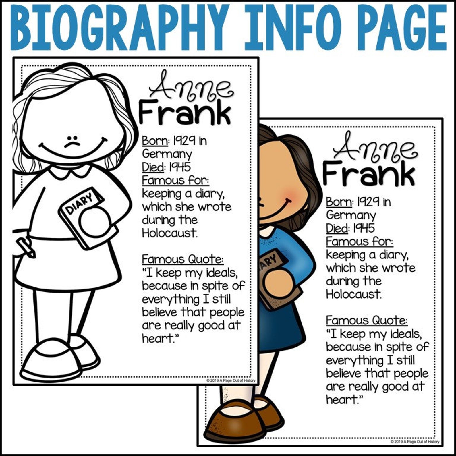 Biography Activities for Kids | Anne Frank Reading Comprehension ...