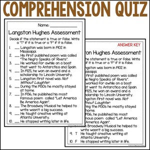 Langston Hughes Biography Printable Pack | No Prep Reading ...