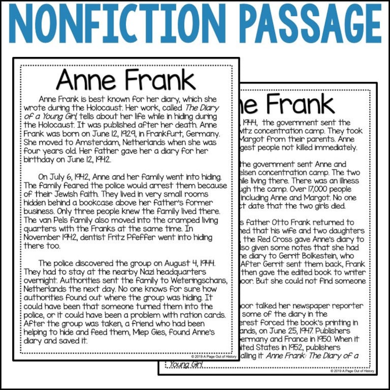 Biography Activities for Kids | Anne Frank Reading Comprehension ...