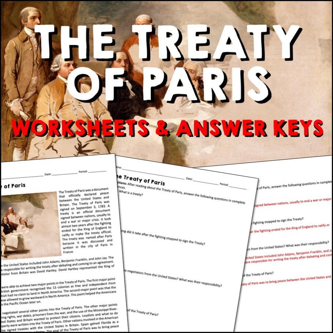 Treaty of Paris Reading Worksheets and Answer Keys | 6-12 | Homeschool ...