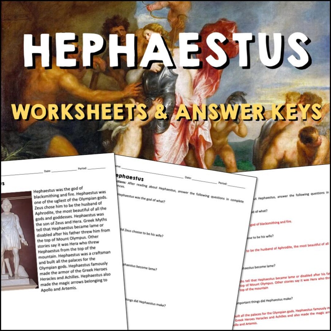 Hephaestus Greek Mythology Reading Worksheets and Answer Keys - Etsy