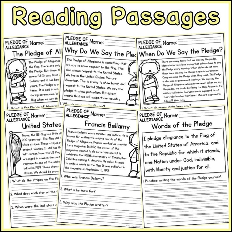 Pledge of Allegiance Reading Comprehension Passages K-2 Homeschool ...