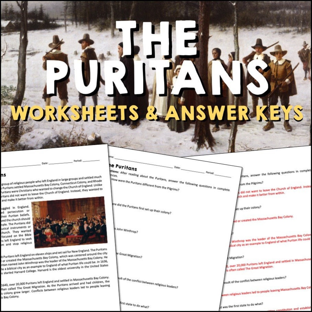 The Puritans Reading Worksheets and Answer Keys | 6-12 | Homeschool ...
