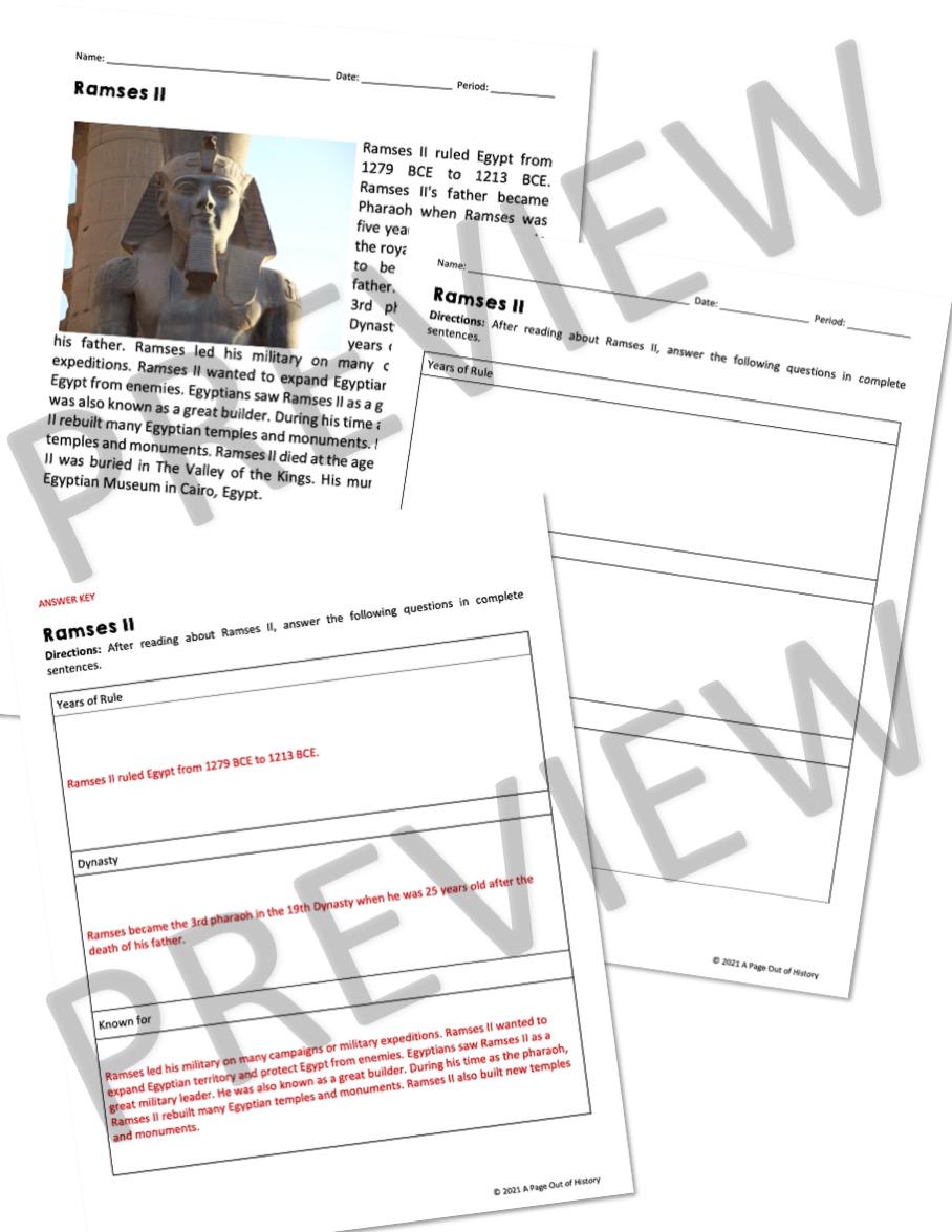 Ramses II Pharaoh Ancient Egypt Reading Passages Worksheets, Fluency ...